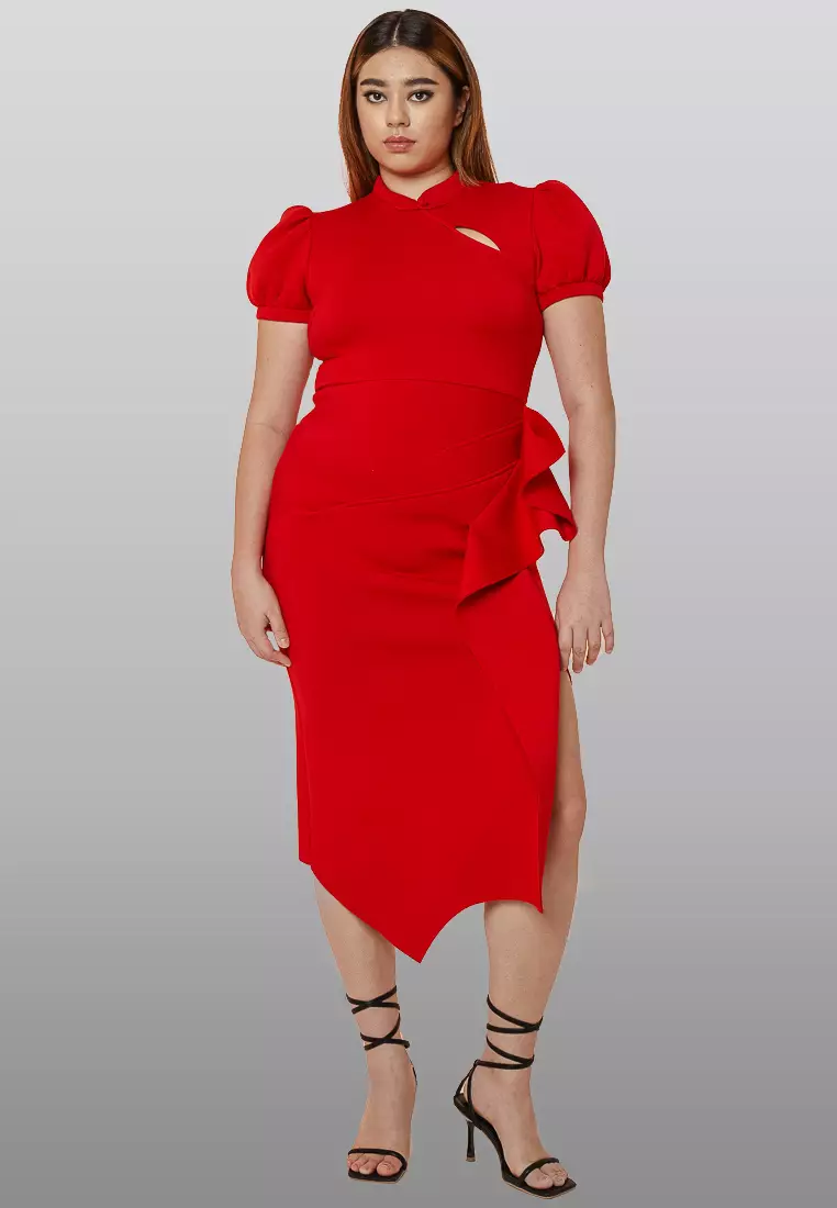 Buy Dressing Paula Structured Neoprene Slit Dress Online | ZALORA Malaysia