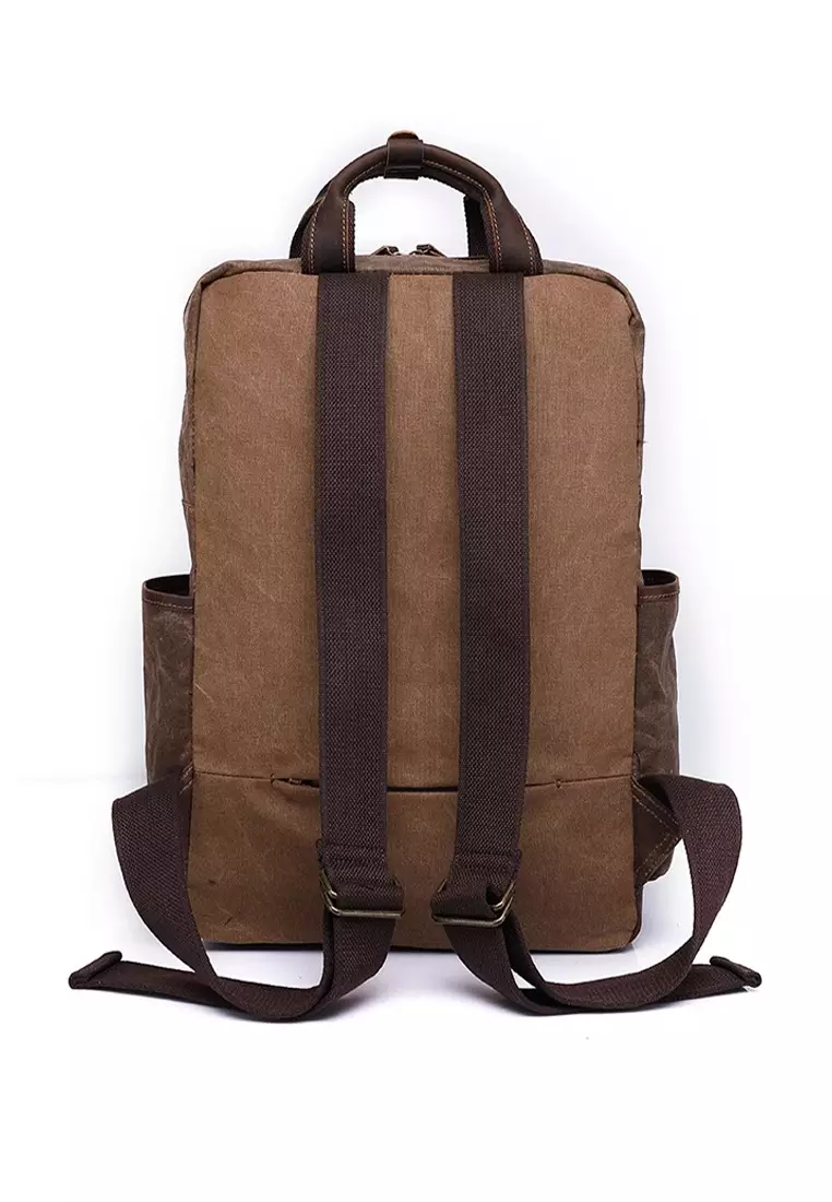 Buy ZITIQUE Vintage Leather Wax Canvas Backpack with Leather Trim and ...