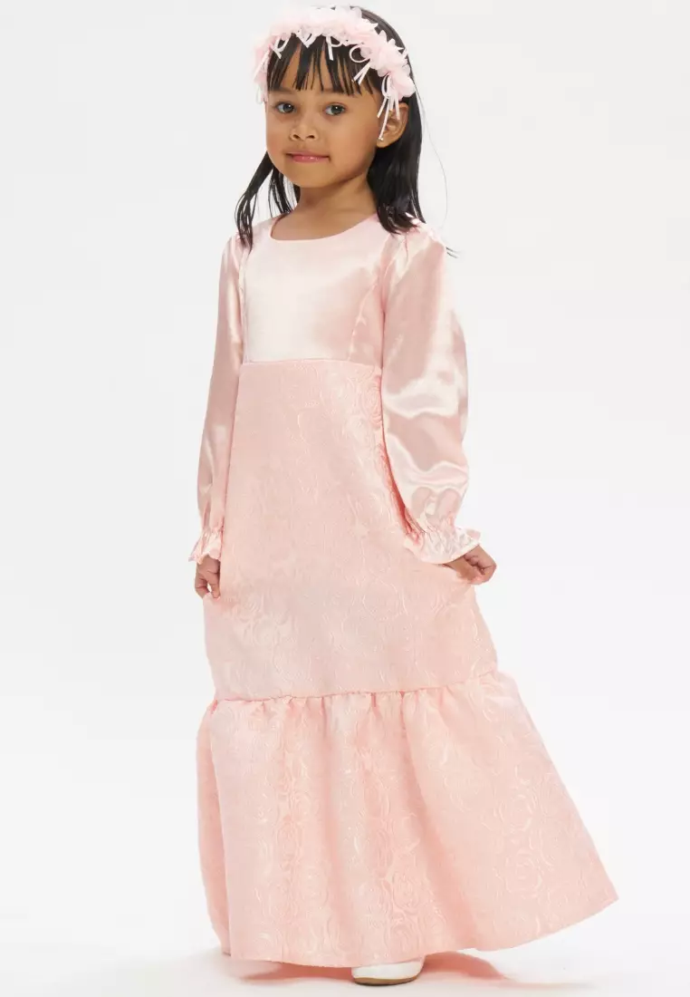 Buy Loveaisyah Girl Pink Rose Jacquard Dress with free Flower Brooch ...