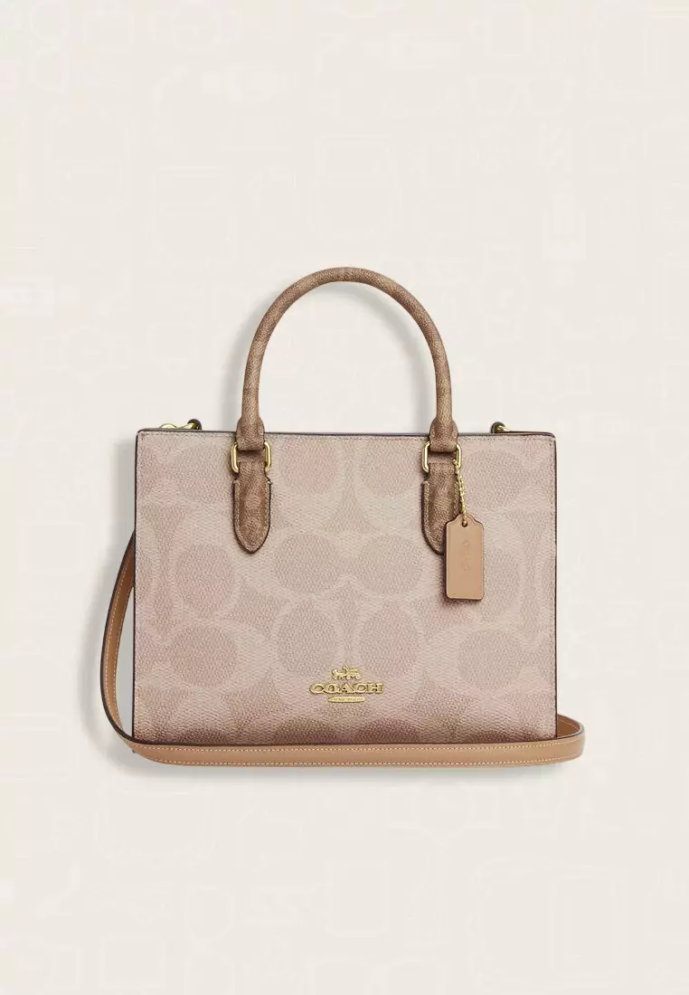 Jual Coach Coach Maggie Small Tote Bag In Blocked Signature Canvas Sand ...