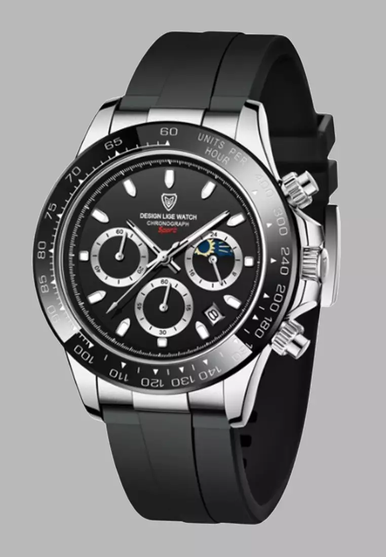 Buy LIGE LIGE Chronograph, Unisex Stainless Steel Quartz Watch, Black ...