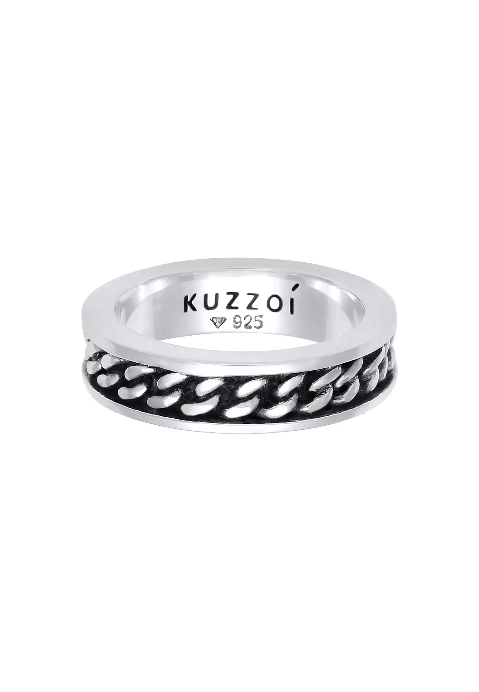 Buy Kuzzoi Men's Silver Curb Chain Band Ring - Oxidised 2026 Online ...