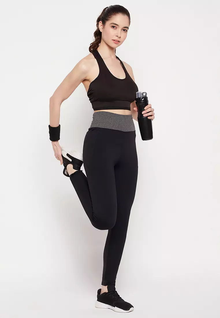 Buy Clovia Clovia High Rise Active Tights in Black with Printed ...