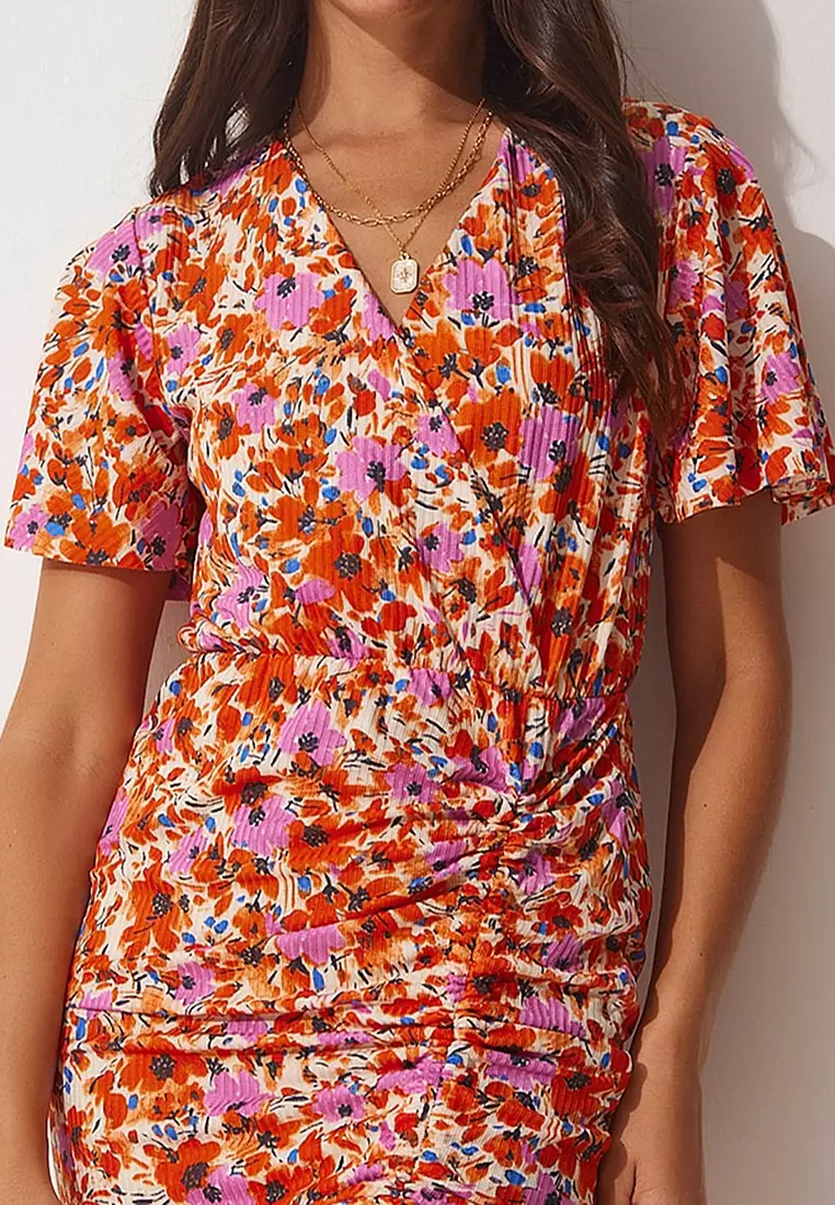 Buy Happiness Istanbul Floral Wrapped Collar Summer Dress Online ...