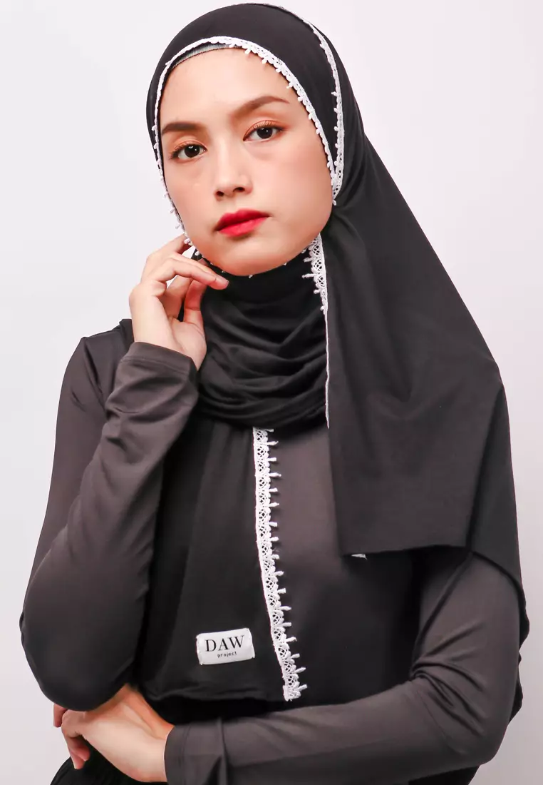 Jual DAW Project DH063 Lace Putih Hijab Pashmina Hitam Original 2025 | ZALORA Indonesia