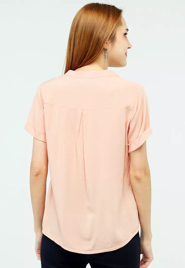Buy Redgirl Short Sleeves Chinese Collar Blouse 2024 Online Zalora