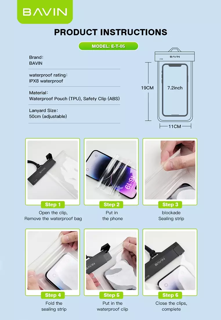 Buy BAVIN ET05 Waterproof Phone Bag Touch-Screen Underwater Phone Pouch ...