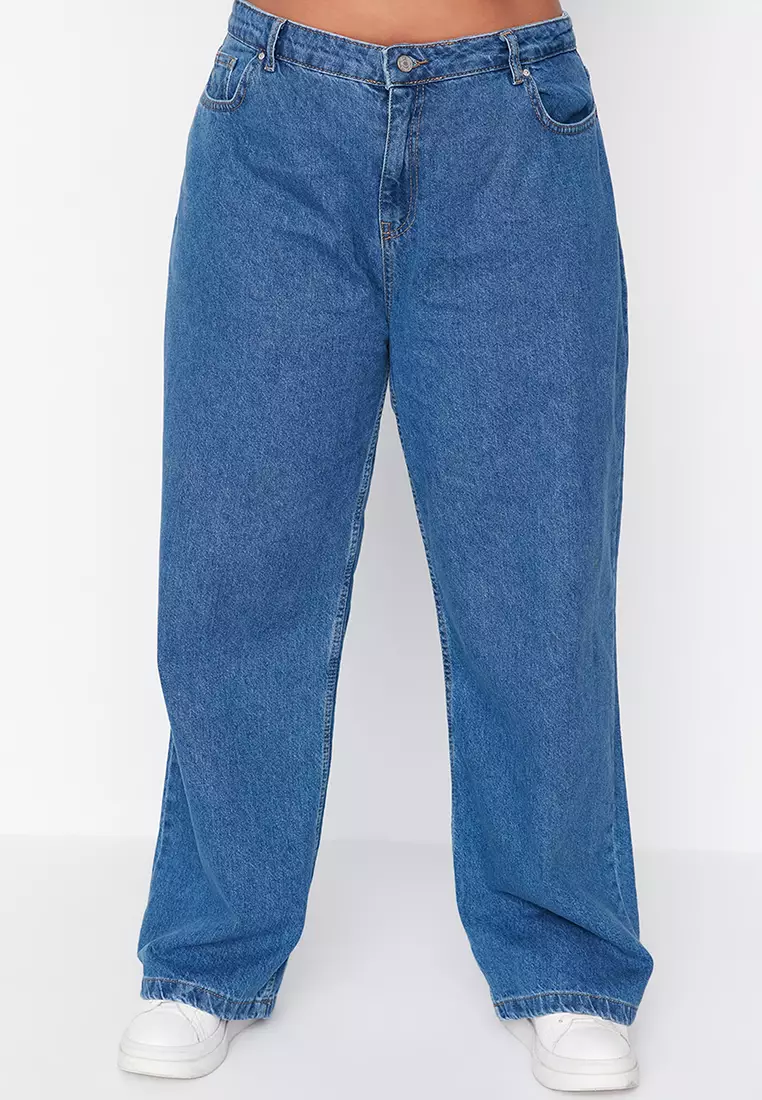 Jual Trendyol Plus Size High Waist Wide-Cut Jeans Original 2025 ...