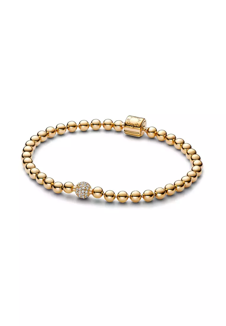 Buy PANDORA Pandora 14k Gold Plated Beads & Pavé Bracelet Online ...
