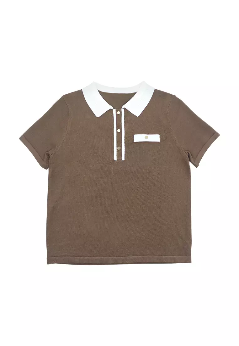 Buy POP Shop Ladie's Contrast Half-Placket Polo Shirt - Sepia 2026 ...