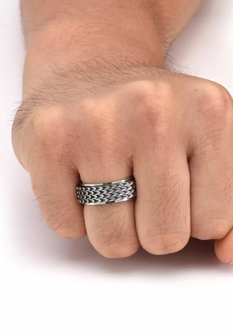 Buy HAPPY FRIDAYS Titanium Steel Rotatable Design Dragon Scale Ring JW ...