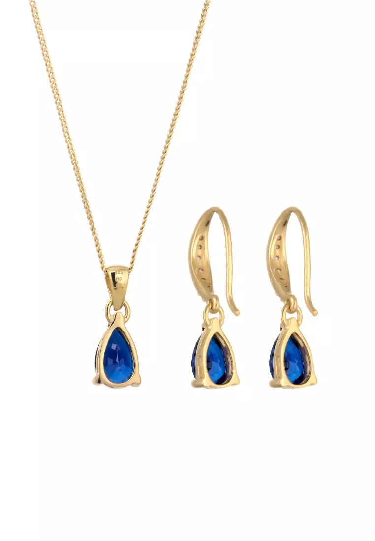 Buy ELLI GERMANY Sapphire Blue Drop Jewelry Set – Gold-Plated Silver ...