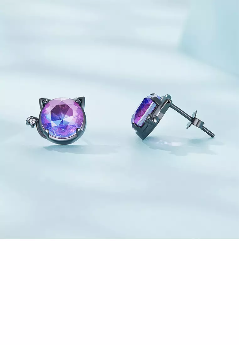 Buy SOEOES 925 Sterling Silver Plated Black Simple Cute Cat Ears with ...