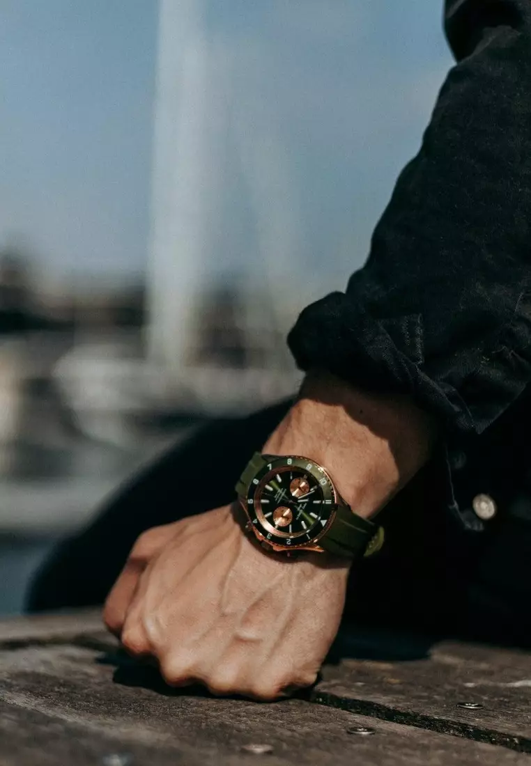 Buy Filippo Loreti Unisex Stainless Steel Ascari Moss Rose Gold Rubber ...