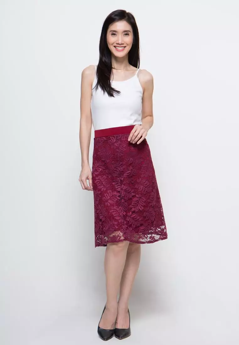 Jual Novo Rok Brokat Midi Maroon Original 2023 | ZALORA Indonesia