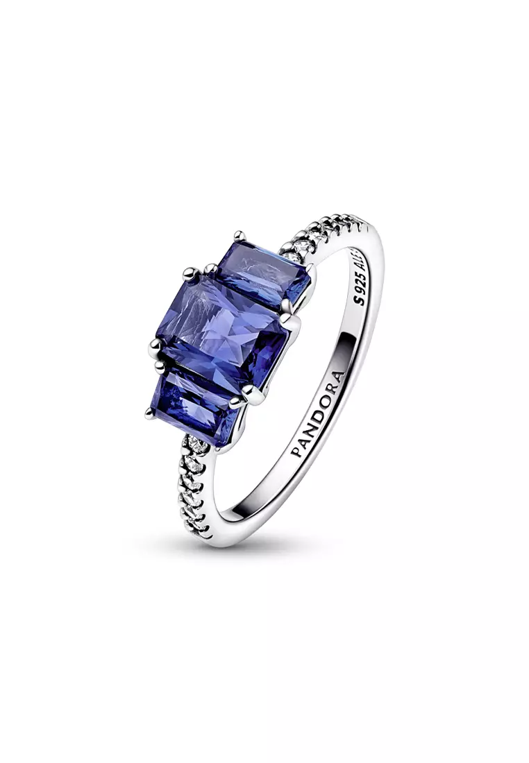 Buy PANDORA Pandora Blue Rectangular Three Stone Sparkling Ring Online ...