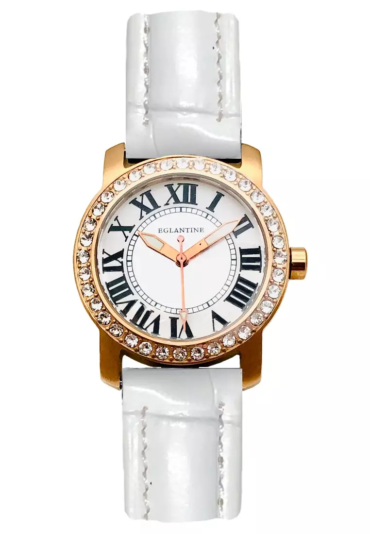 Buy EGLANTINE Emily Ladies Rose Gold Plated Steel Quartz Watch Paved ...