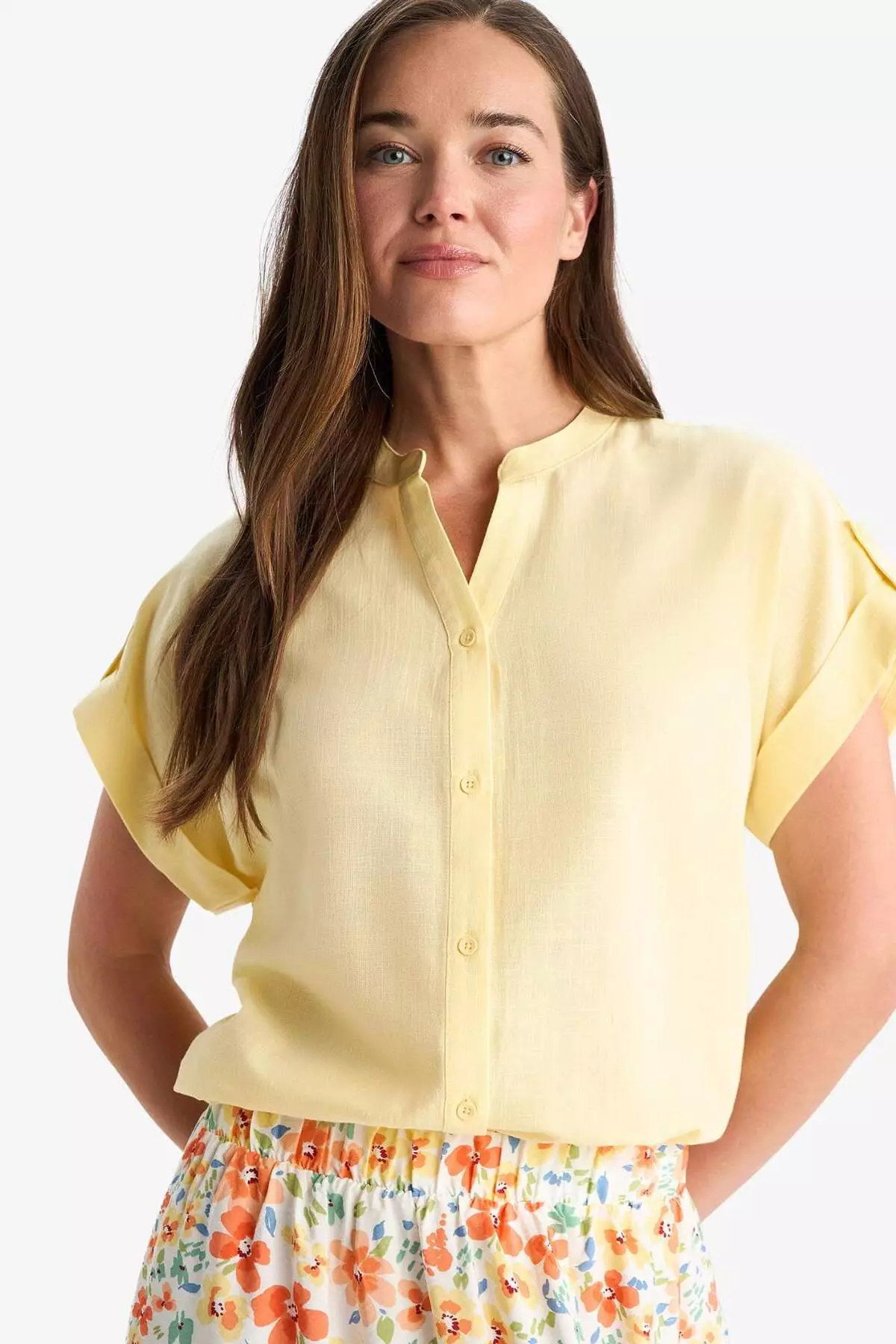 Jual DeFacto Regular Fit Apache Collar Flared Cotton Short Sleeve Shirt ...