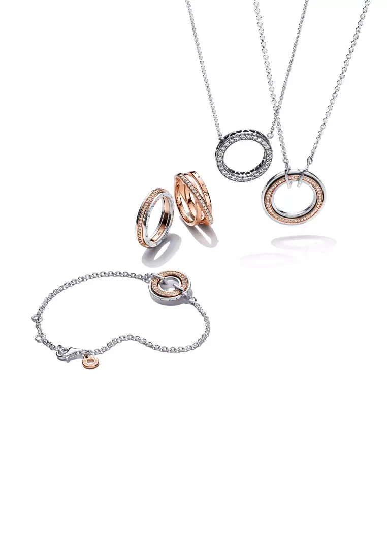 Buy PANDORA Pandora Signature 14k Rose Gold Plated Two-tone Logo & Pavé ...