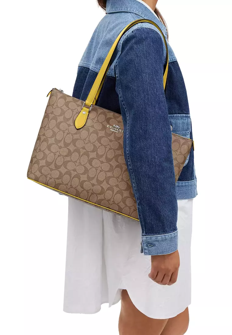 Coach Gallery Tote Bag In Signature Canvas in Khaki/ Retro Yellow CH504 ...