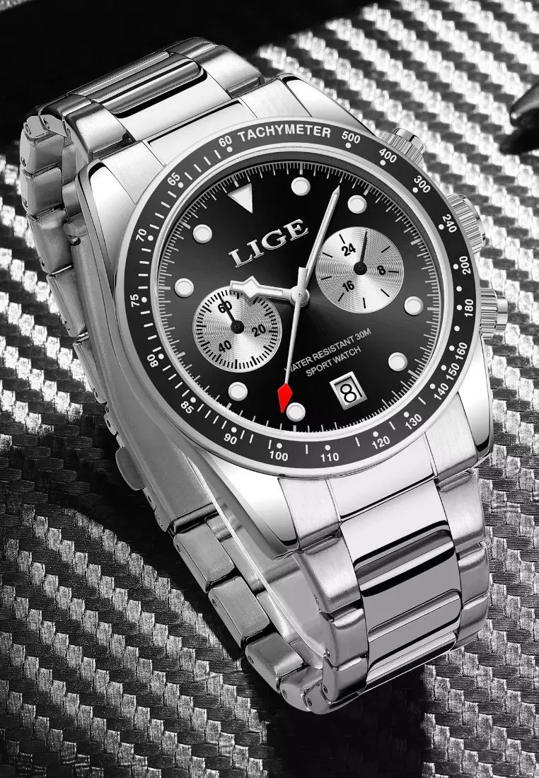 Buy LIGE Chronograph Unisex Stainless Steel Quartz Watch, 40mm ...