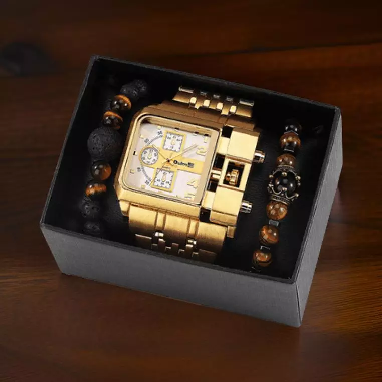 Buy OPCHIC Men's Multi-time Zone Large Dial Luminous Quartz Steel Band ...