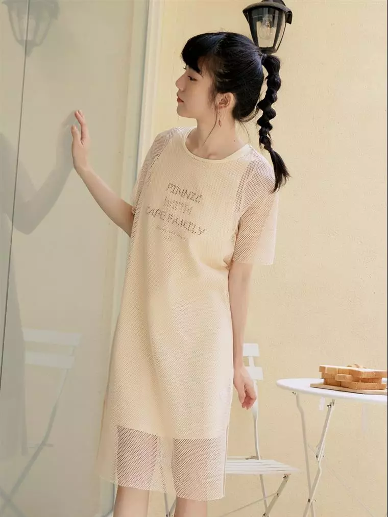 Buy OBSTYLE Café Family. True Two-Piece Sheer Mesh Letter Print Short ...