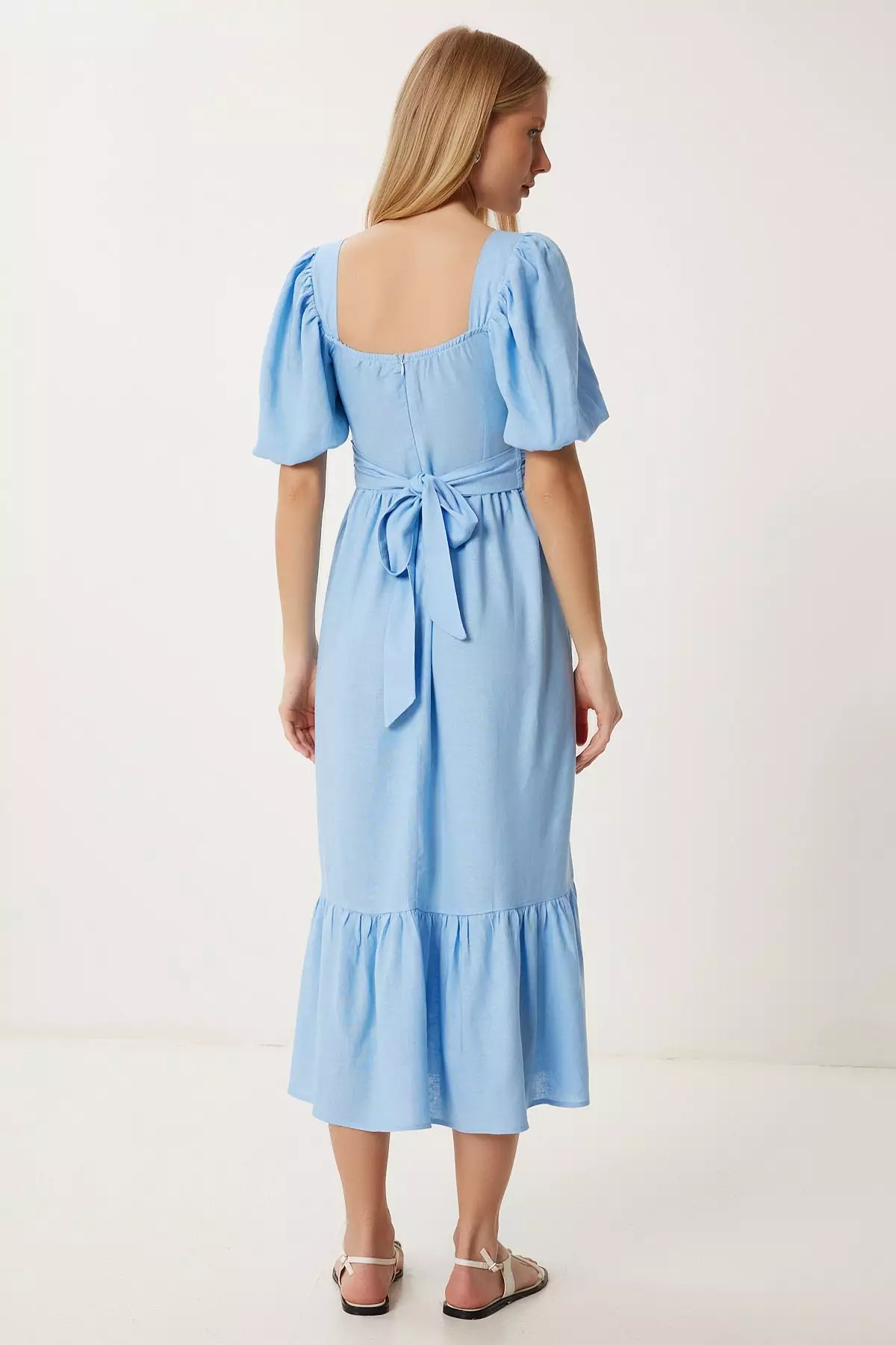 Buy Happiness Istanbul Women's Sky Blue Binding Detail Summer Linen ...