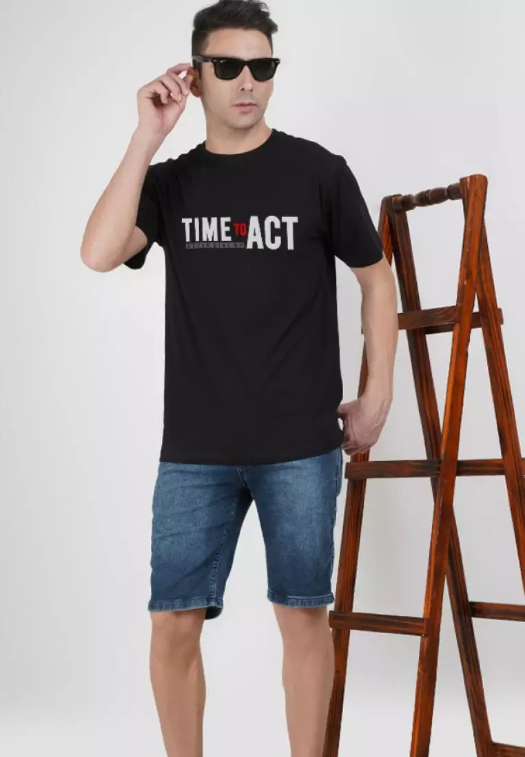Buy QuirkyT Time To Act Graphic Black Cotton Short Sleeve Crew Neck ...