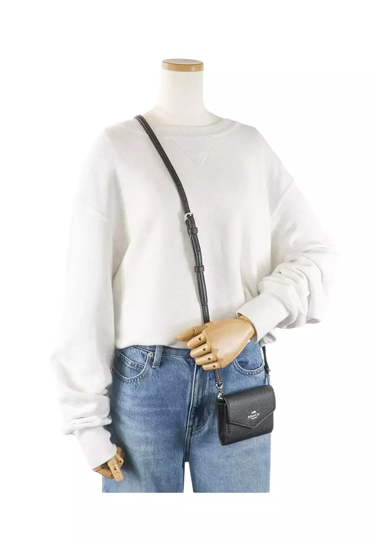 Buy Coach Pebbled Leather Mini Envelope Wallet With Strap - Black 2025 ...