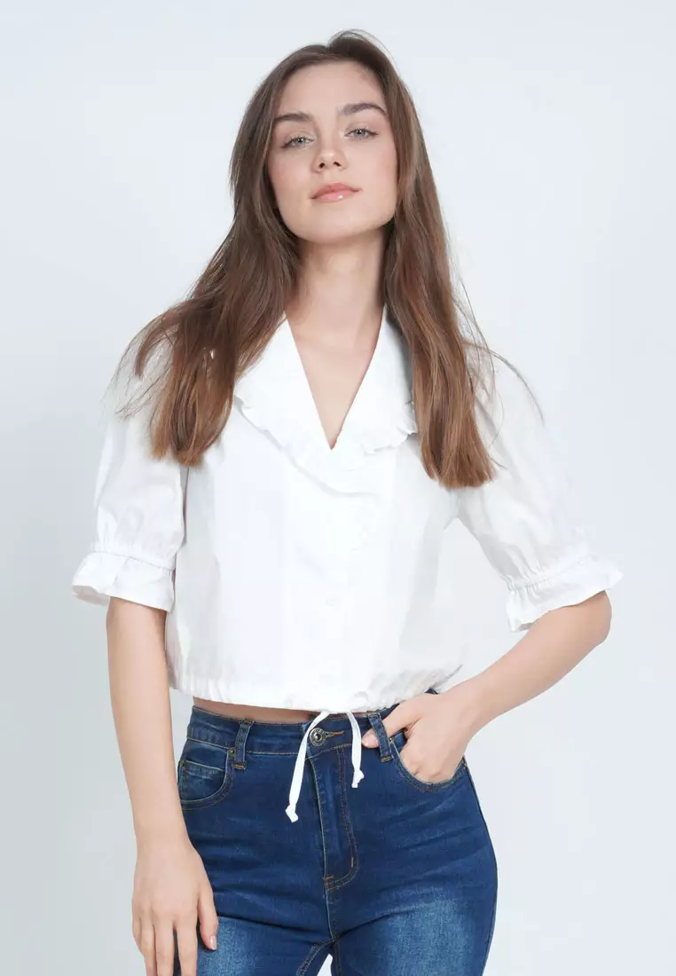 Buy nicole Nicole Fold Collar Front with Button Opening, Short Puff ...