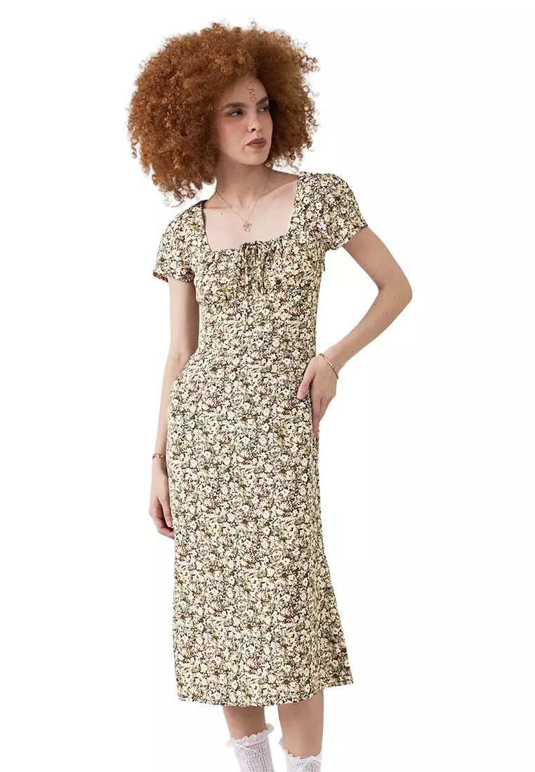 Buy JUST G Floral Midi Dress With Tie Detail 2026 Online | ZALORA ...