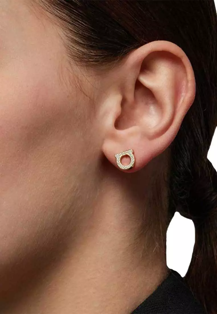 Buy Salvatore Ferragamo FERRAGAMO Gancini Crystals Small Earrings In Gold Color 696576 2025 ...
