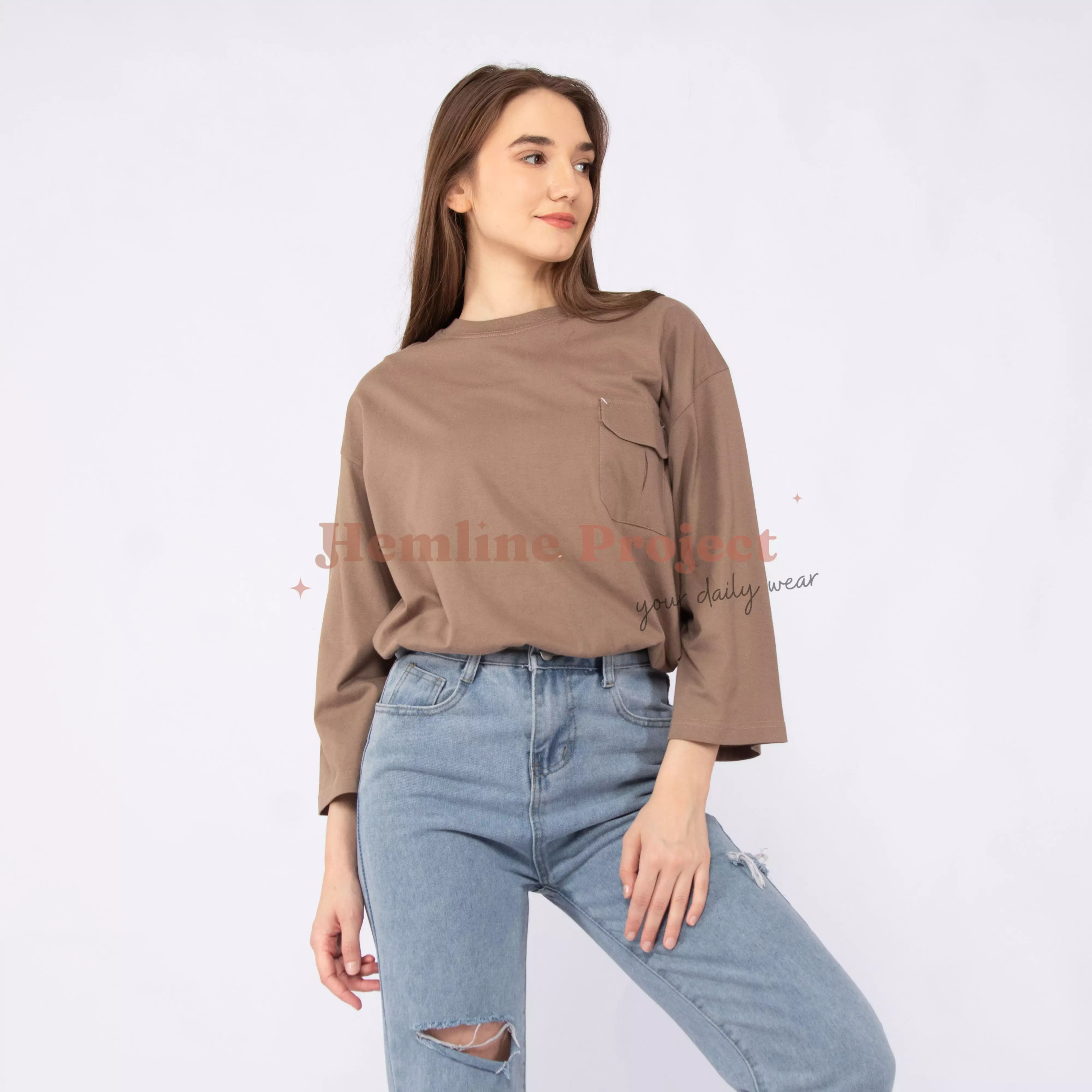 Jual Hemline Project Haura Maple Brown - Oversized Plain Top Original 2024 | ZALORA Indonesia