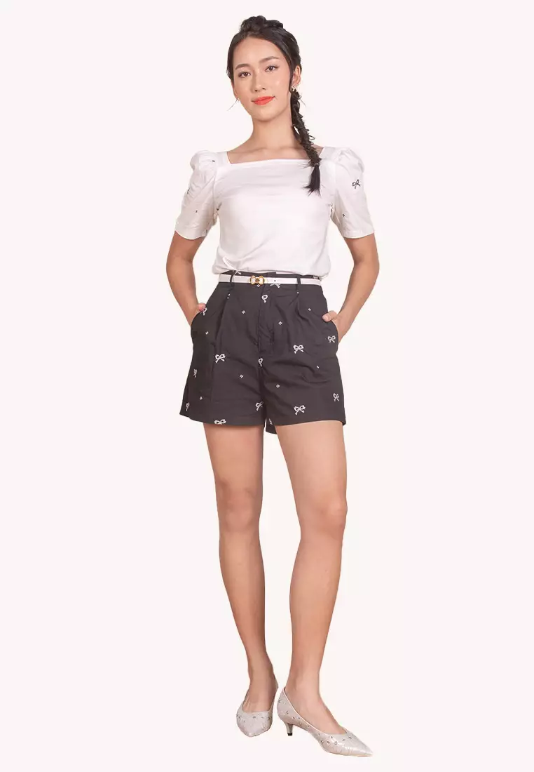 Buy L'zzie LZZIE PAOLA EMBROIDERED SHORTS WITH BELT - BLACK Online ...