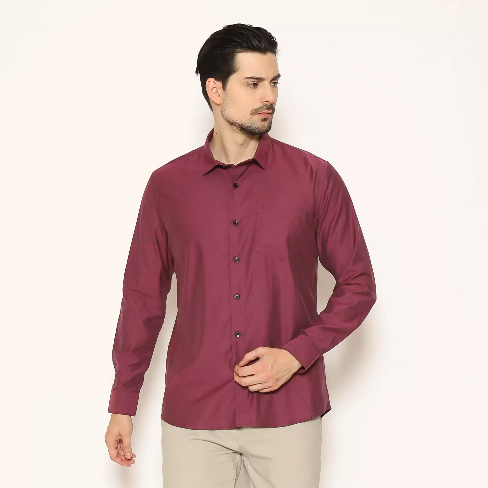 Jual Maginot MAGINOT Kemeja Pria Basic Polos Panjang DARK MAROON VER 2 Original 2025 | ZALORA ...