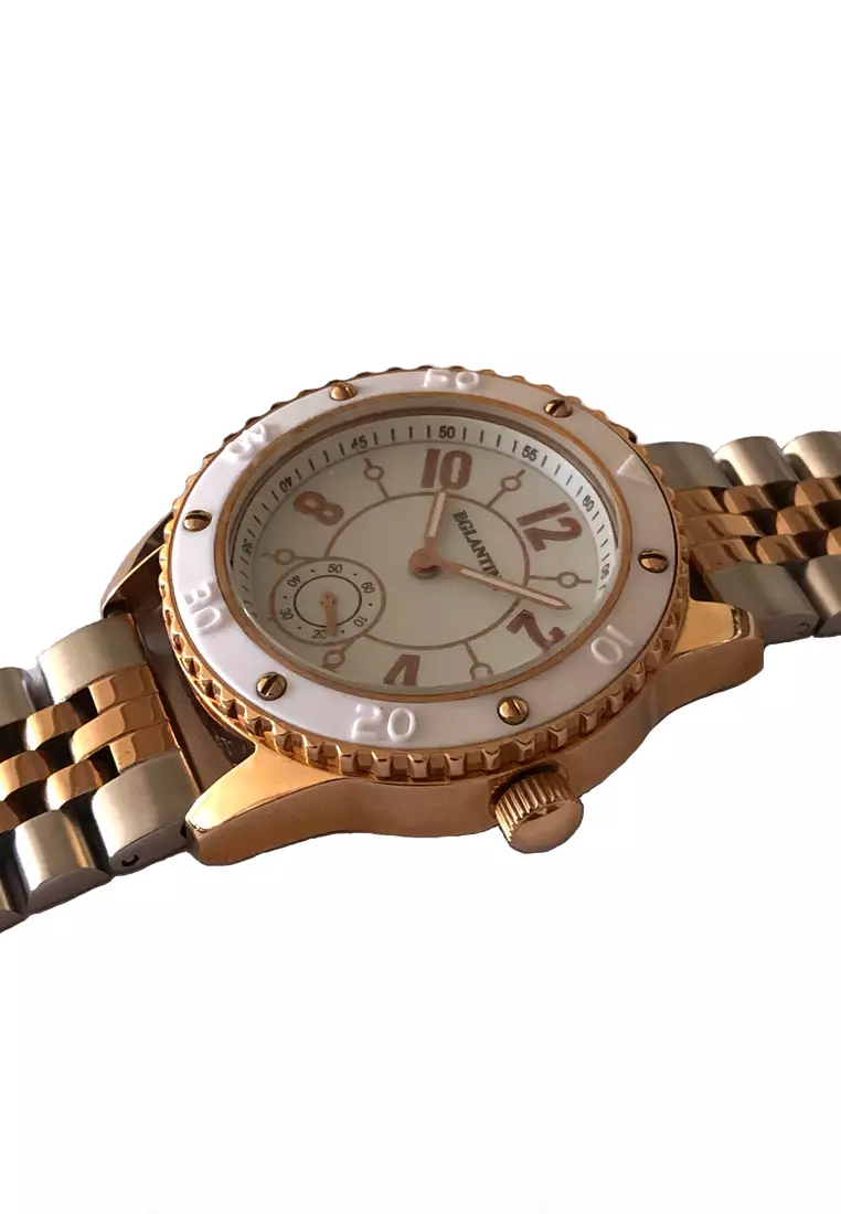 EGLANTINE Vanessa Ladies Rose Gold Plated Steel Quartz Watch, White ...