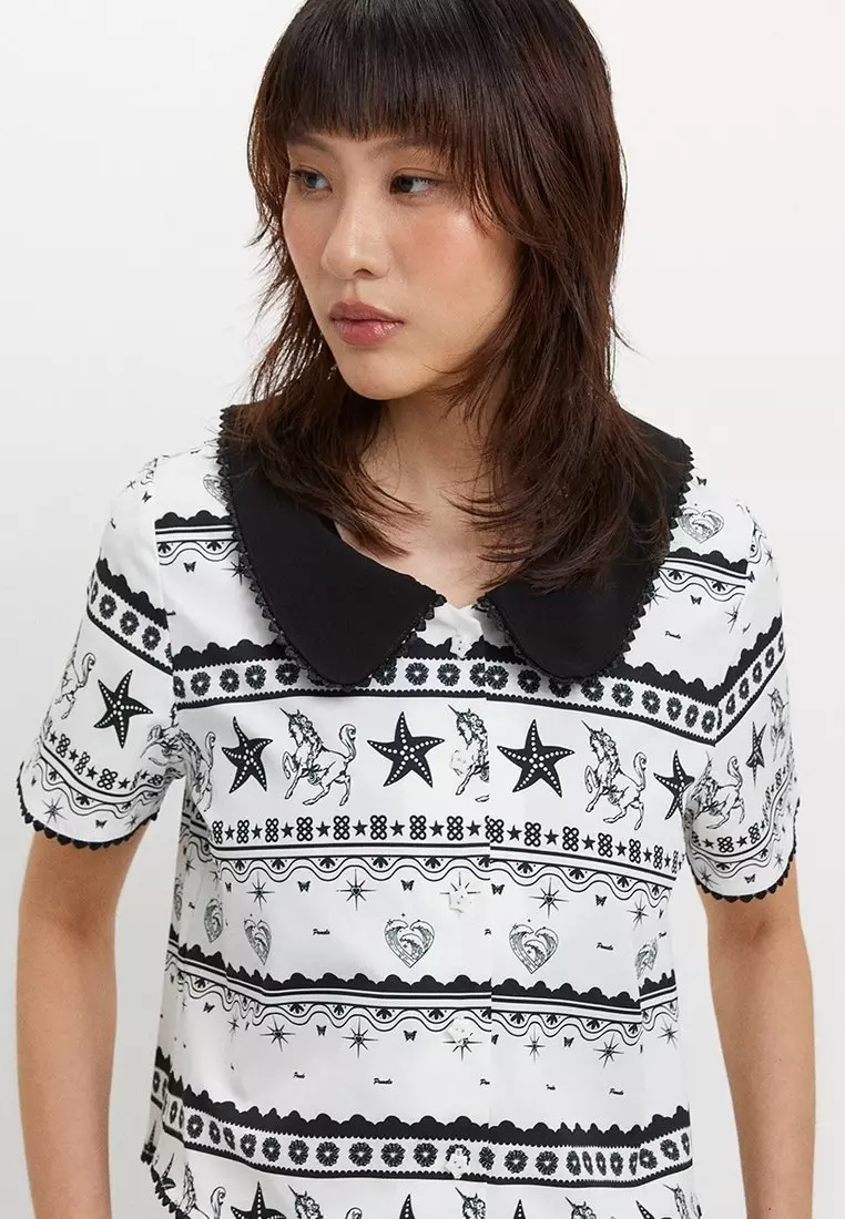 Buy Pomelo Graphic Print Top - White 2025 Online | ZALORA