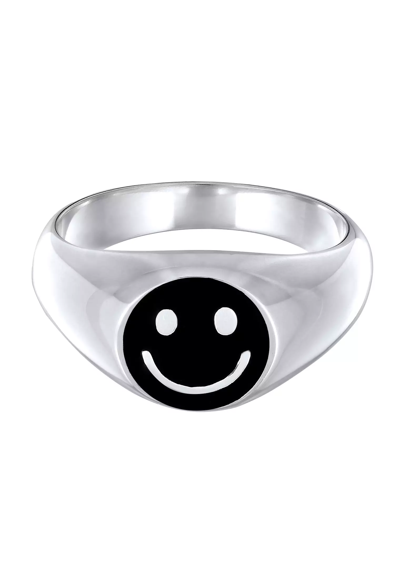 Buy Kuzzoi Men's Black Enamel Smiling Face Signet Ring 2026 Online | ZALORA