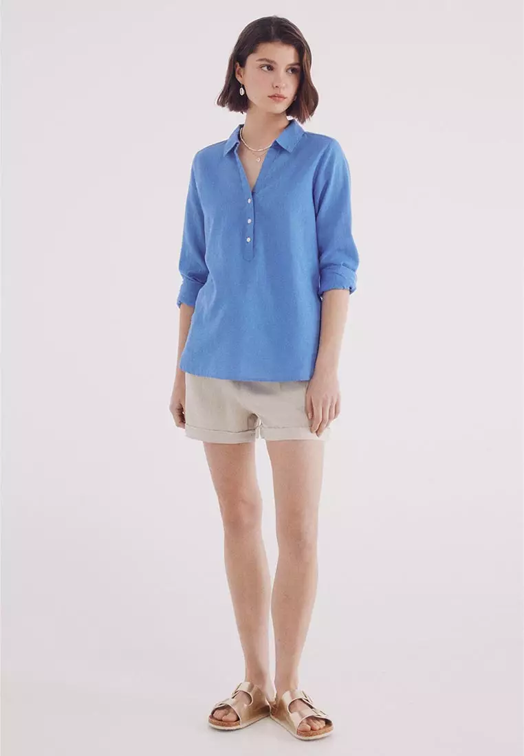 Buy Springfield Linen Shorts with Braided Belt 2025 Online | ZALORA ...