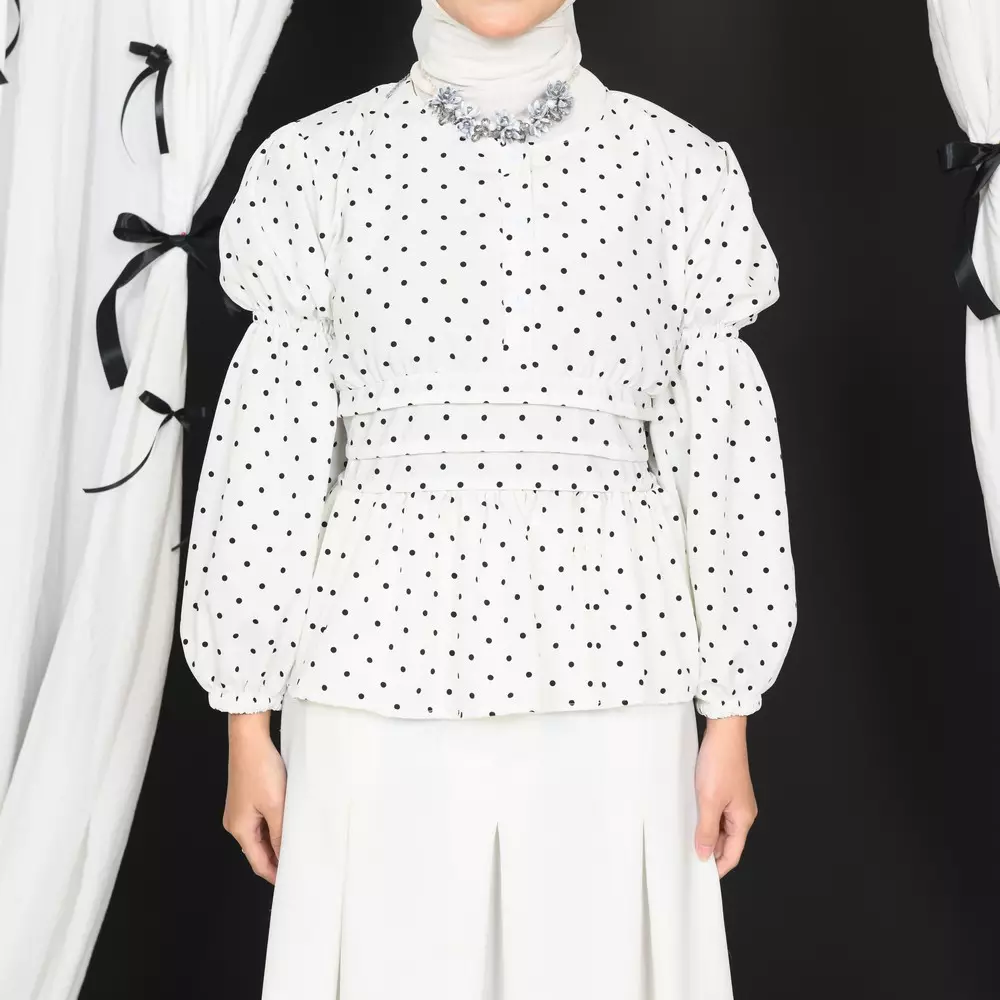 Jual Mybamus Leoni Blouse Polkadot - Polka White M19973 R35S3 Original ...