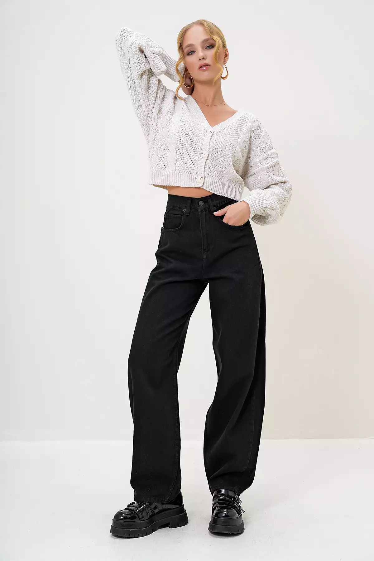 Buy Alacati Women's Black High Waist Buggy Cut Jean Trousers Alc-X13173 ...