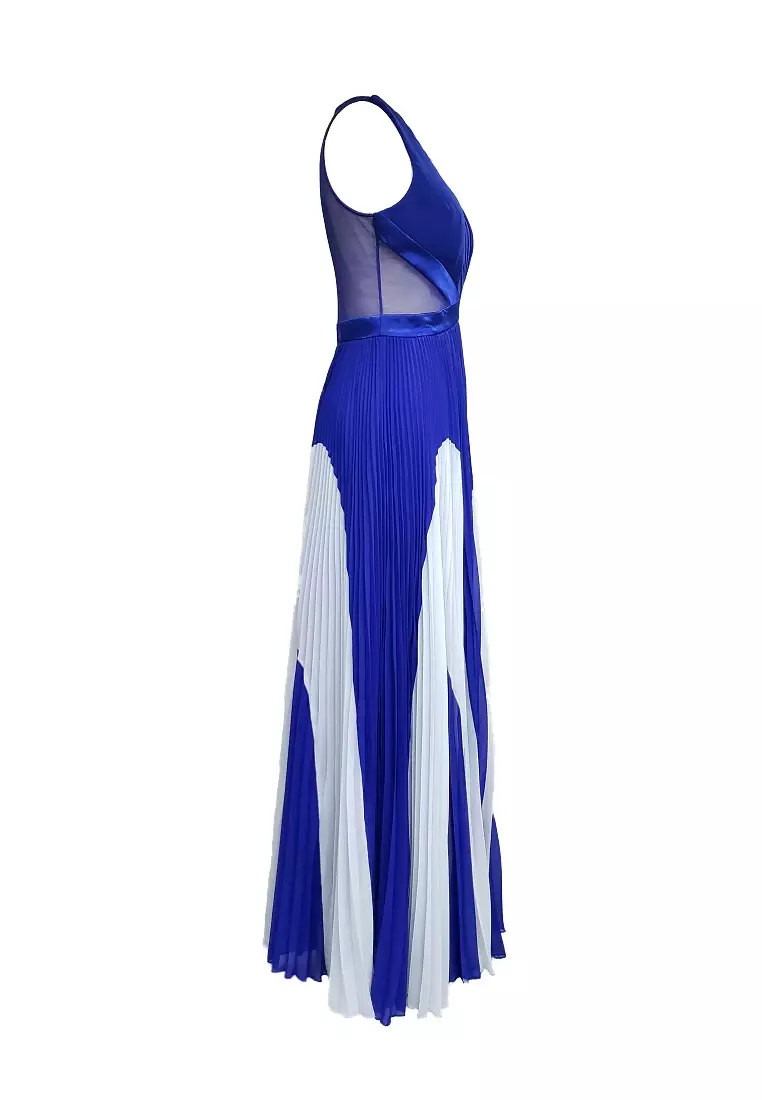 ANNE F Sexy See-through Pleated Contrast Colours Chiffon Evening Gown ...