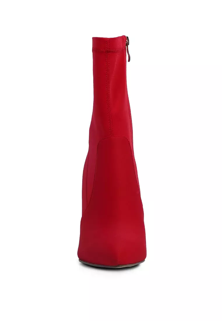 London Rag Red Lycra Ankle Block Heeled Boots 2024 | Buy London Rag ...