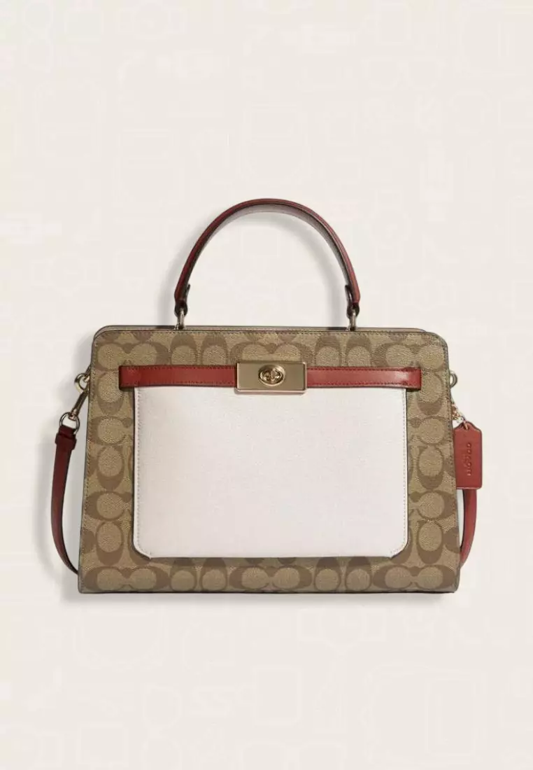 Jual Coach Coach Lane Carryall In Colorblock Signature Canvas Khaki ...