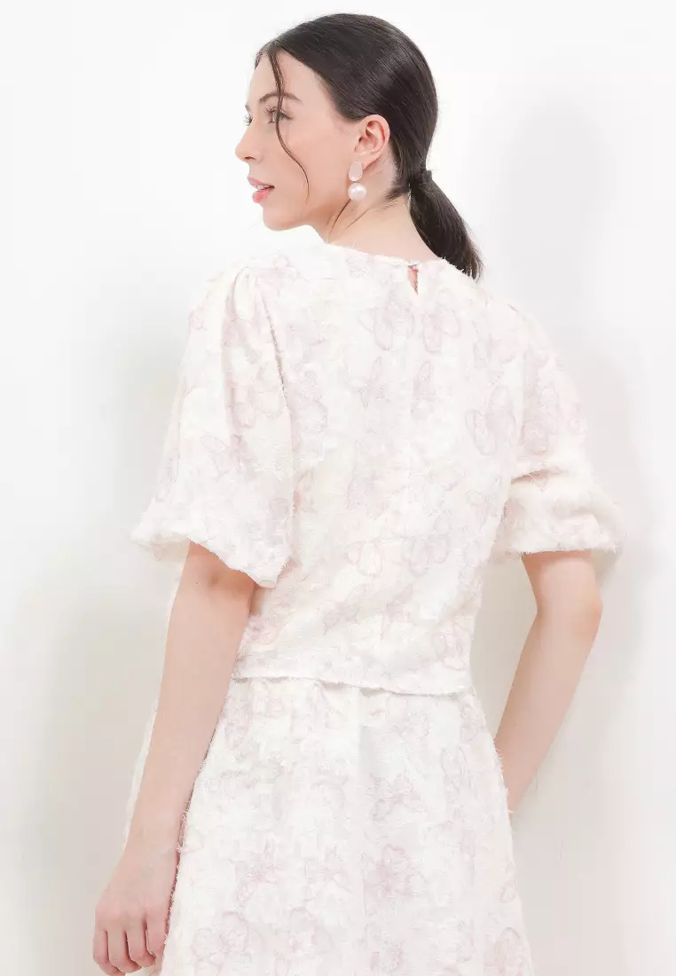 Jual Chic Simple Puff Sleeve Butterfly Furry Blouse Original 2025 | ZALORA Indonesia