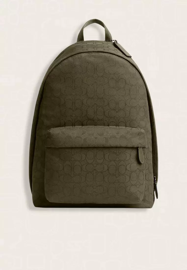 Jual Coach Coach Hall Backpack In Signature Jacquard Olive Drab ...