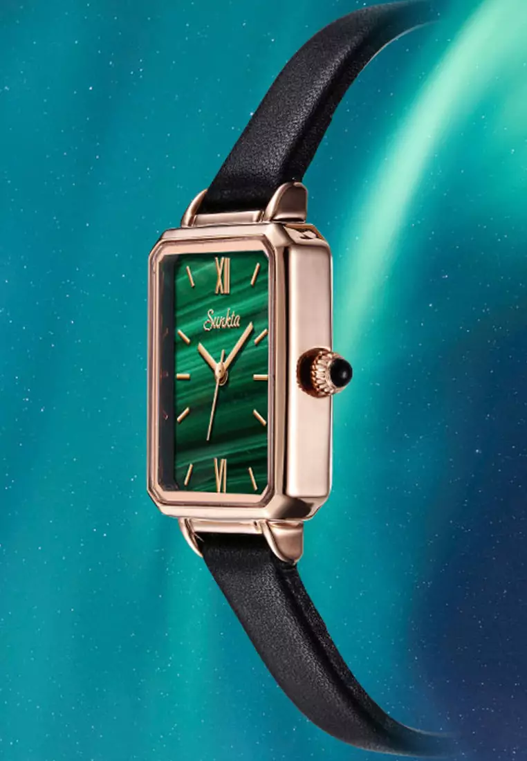 Buy LIGE SUNKTA Ladies Octagonal Quartz Watch, 27x20mm, Malachite Dial ...