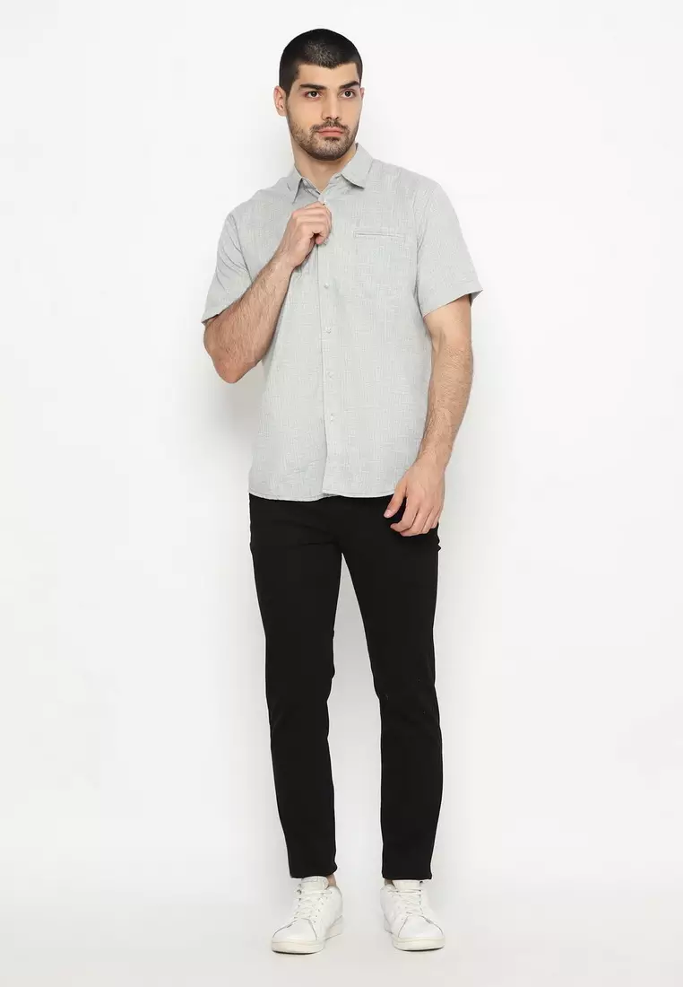 Jual Police Denim POLICE Kemeja Polos Cotton Grey Regular Fit Pria ...