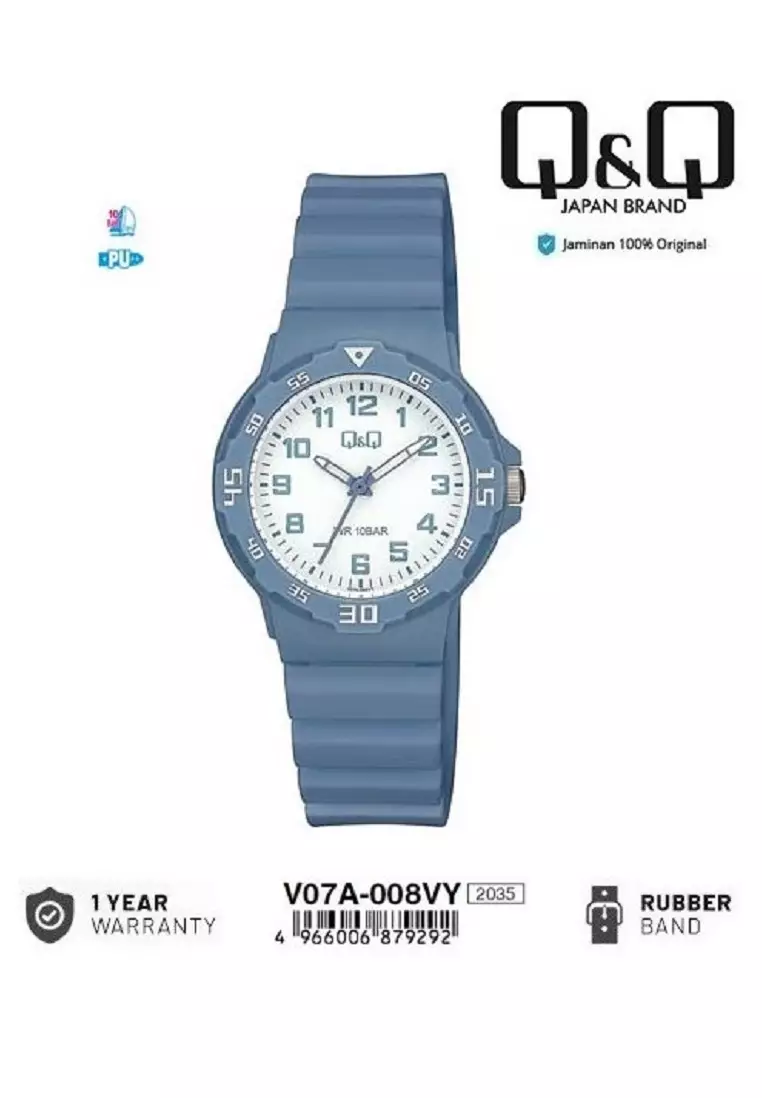 Jual Q&Q Q&Q QNQ QQ Original Watch Jam Tangan Wanita / Anak Tali Karet V07 V07A V07A-008VY ...